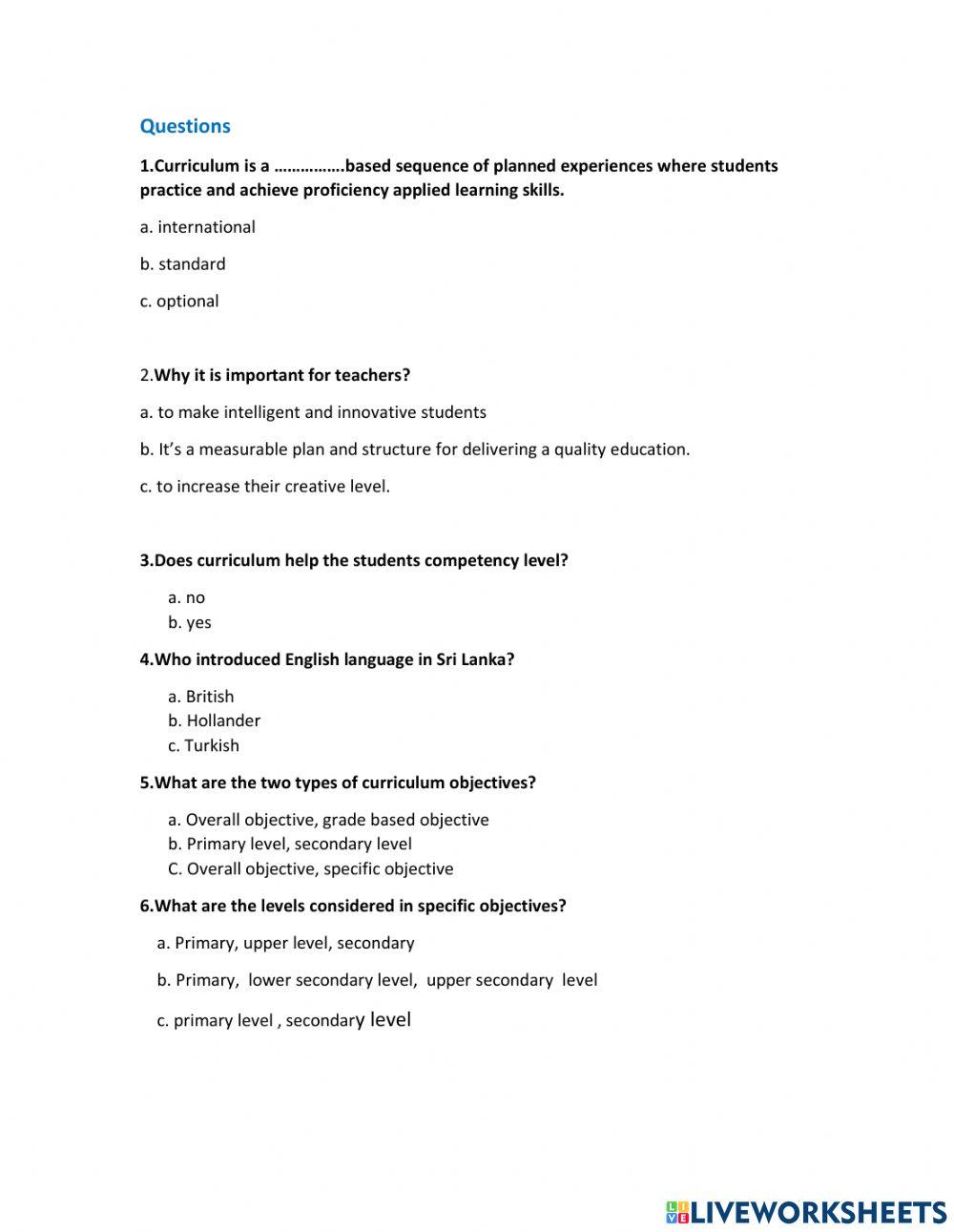 questions elt online exercise for | Live Worksheets