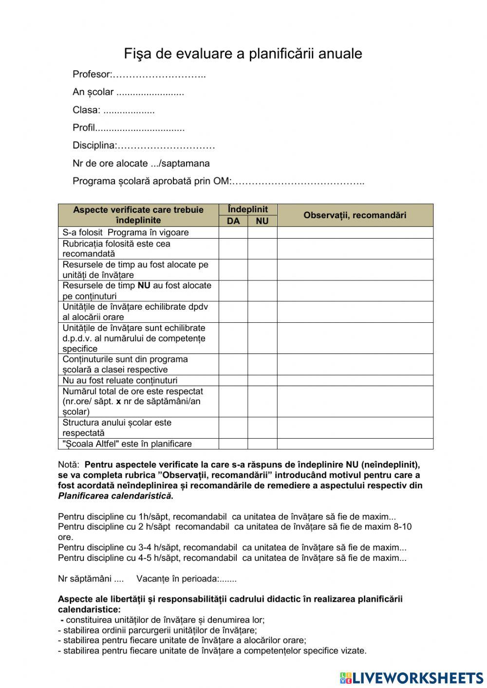 Fise de evaluare | Free Interactive Worksheets | 2055385