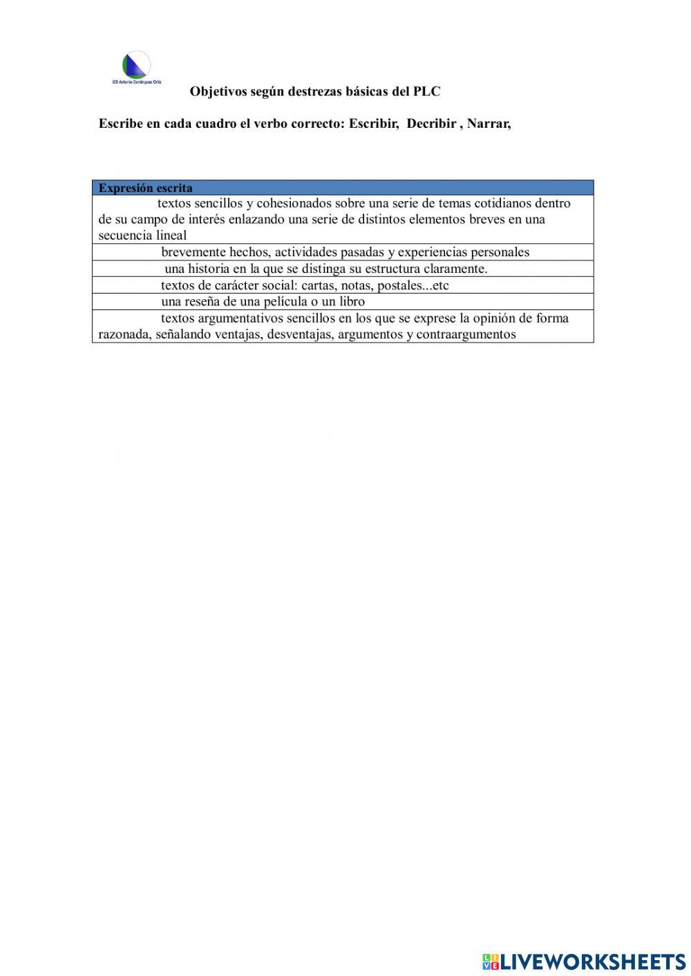 Objetivos PLC worksheet | Live Worksheets
