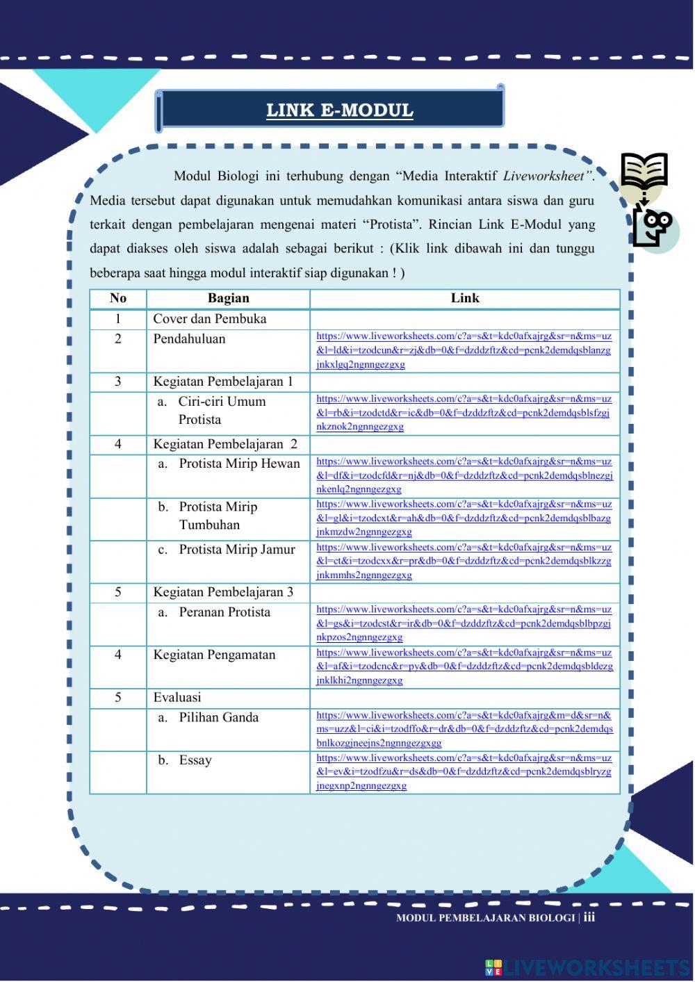 A. Cover dan pembuka modul protista worksheet | Live Worksheets