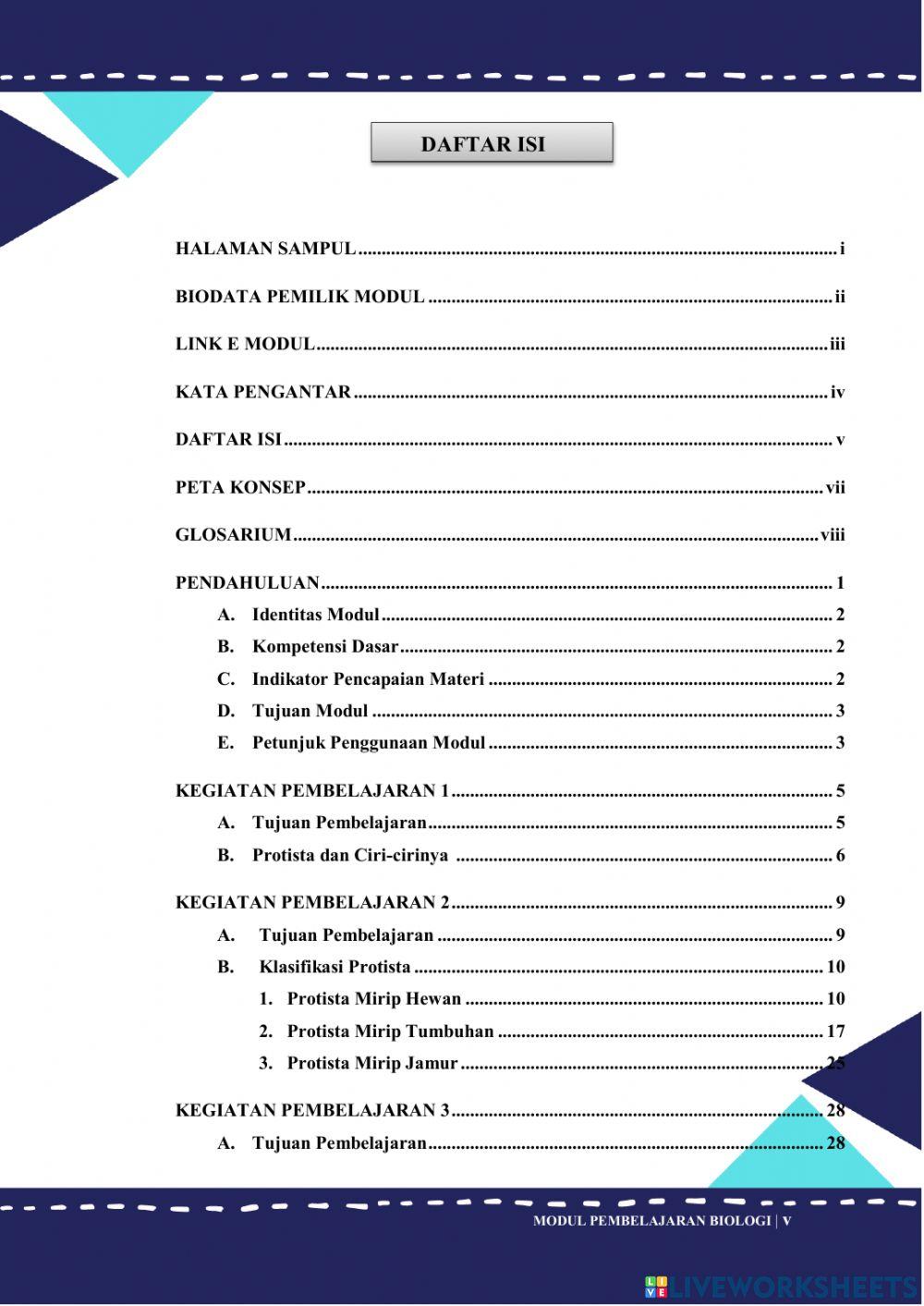 A. Cover dan pembuka modul protista worksheet | Live Worksheets