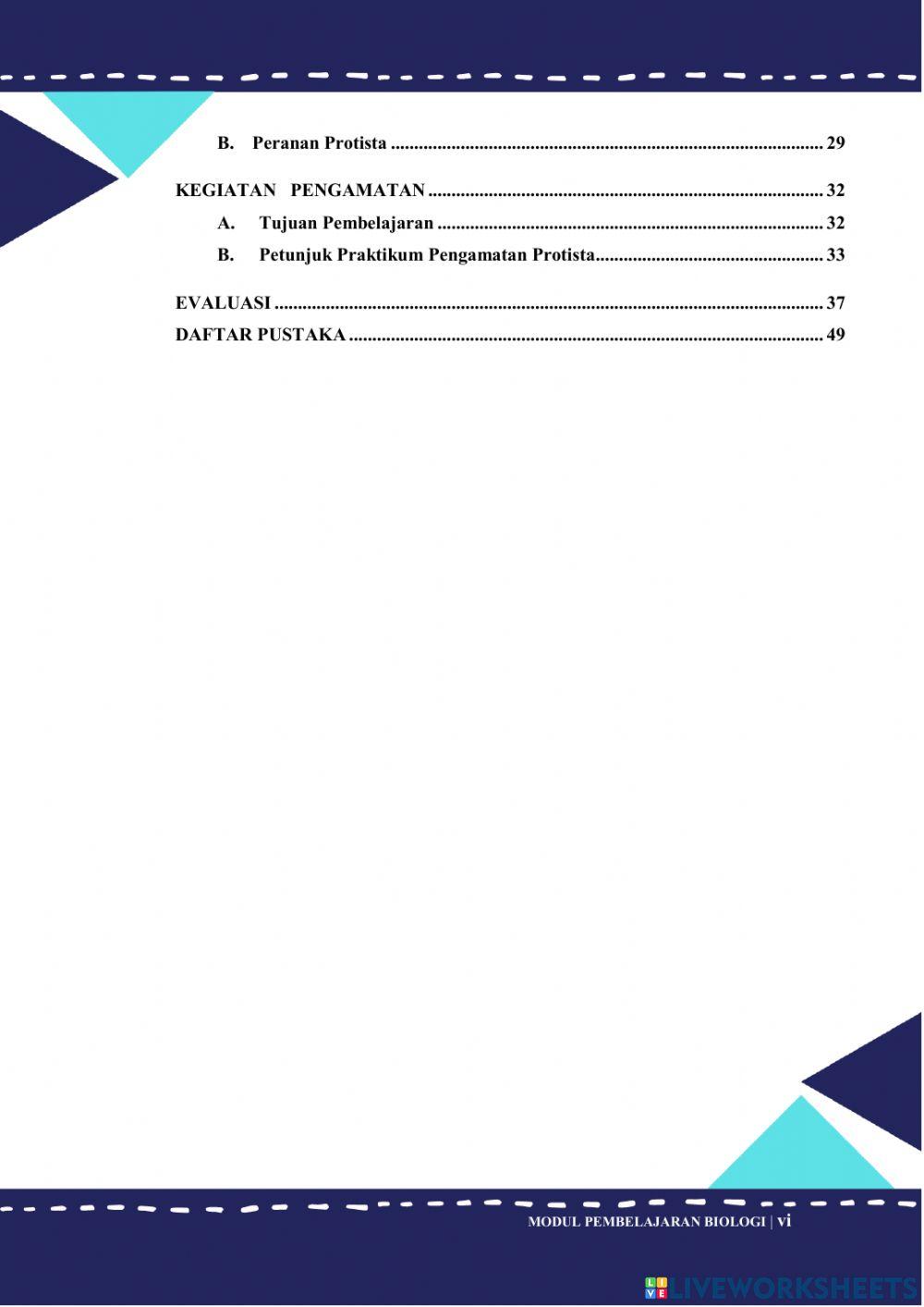 A. Cover dan pembuka modul protista worksheet | Live Worksheets