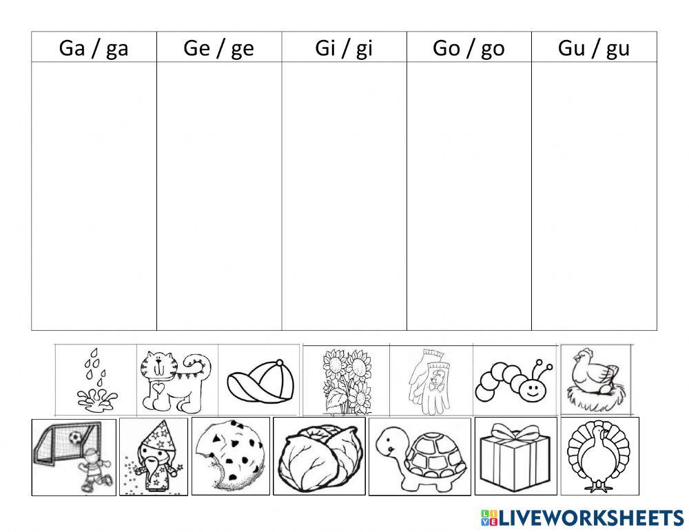 Letra G online pdf worksheet | Live Worksheets