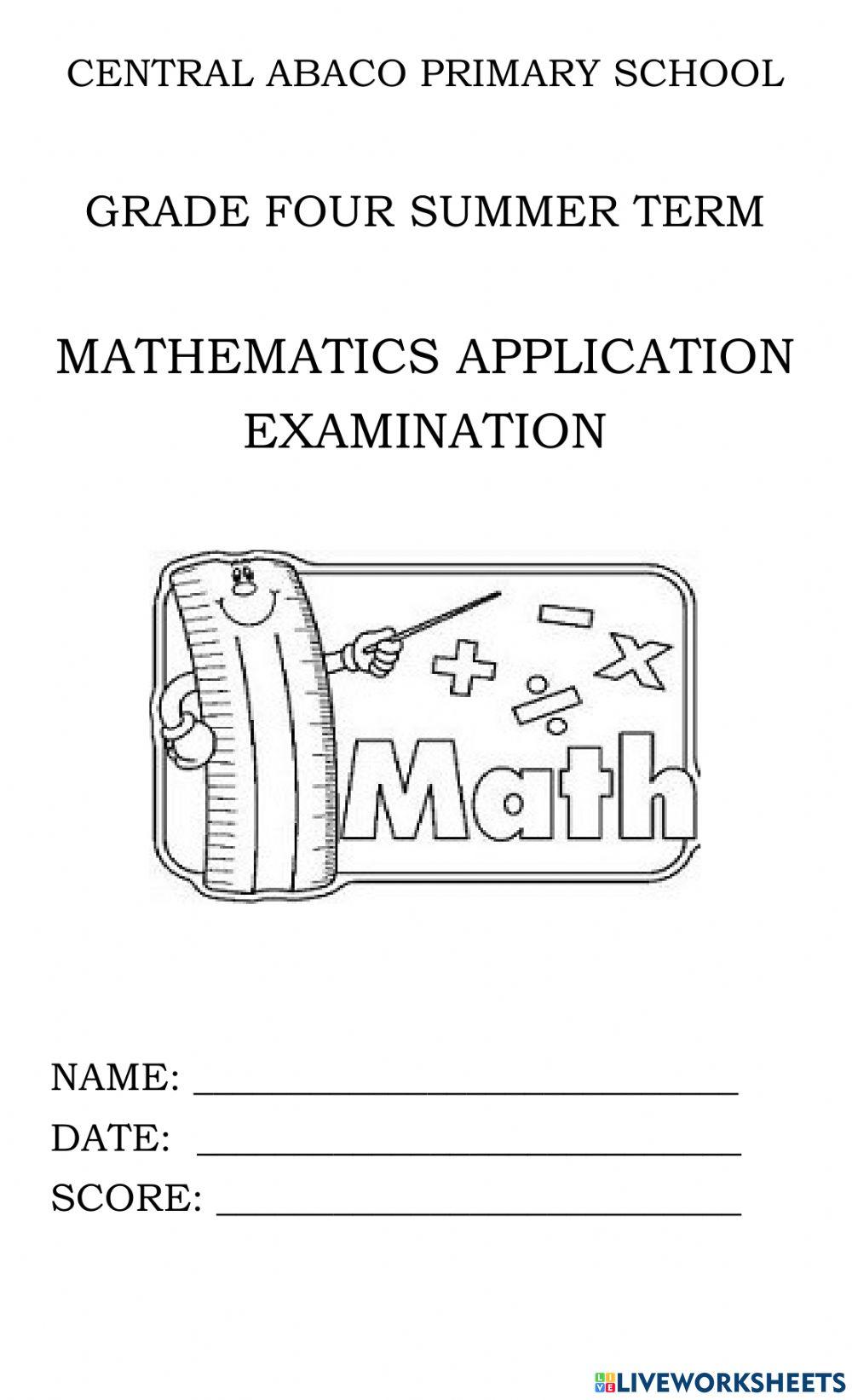 Mathematics Application Summer Final Exams 2022 online exercise for ...