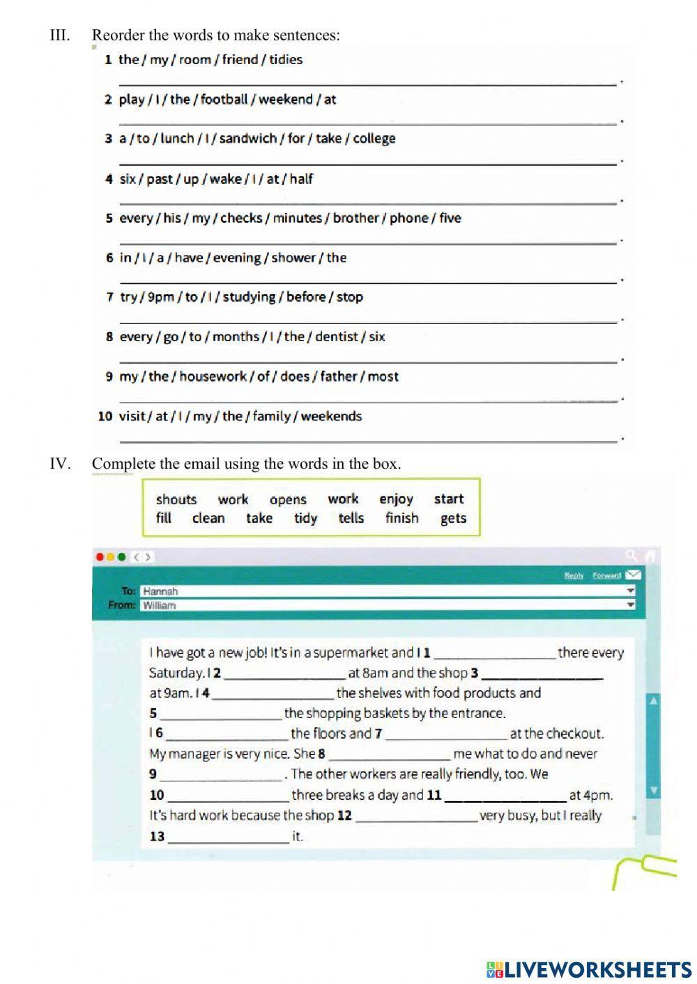 Daily activities vocabulay and simple present tense