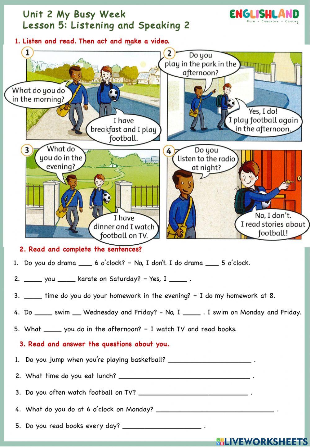 U2 L5 Listening and Speaking 2 worksheet | Live Worksheets