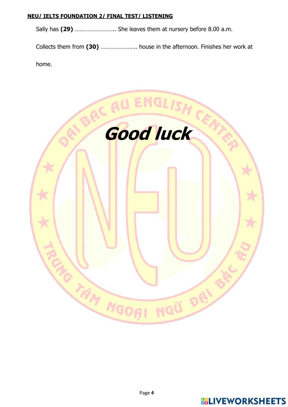 Ielts f2 final listening test worksheet | Live Worksheets