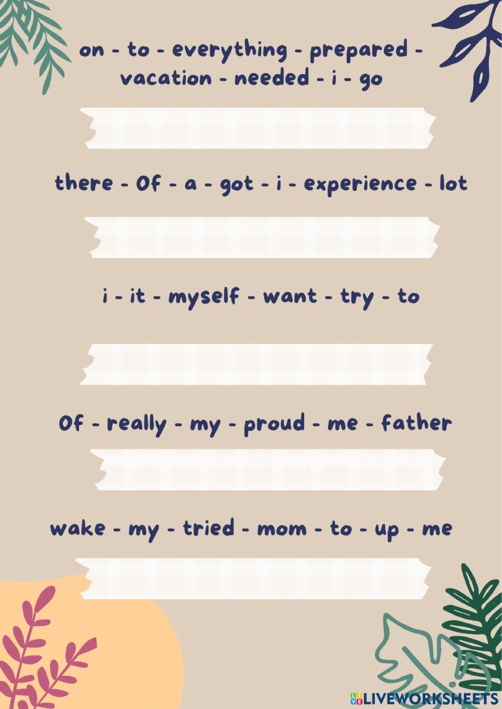 Arrange Words Into Correct Sentence interactive worksheet | Live Worksheets