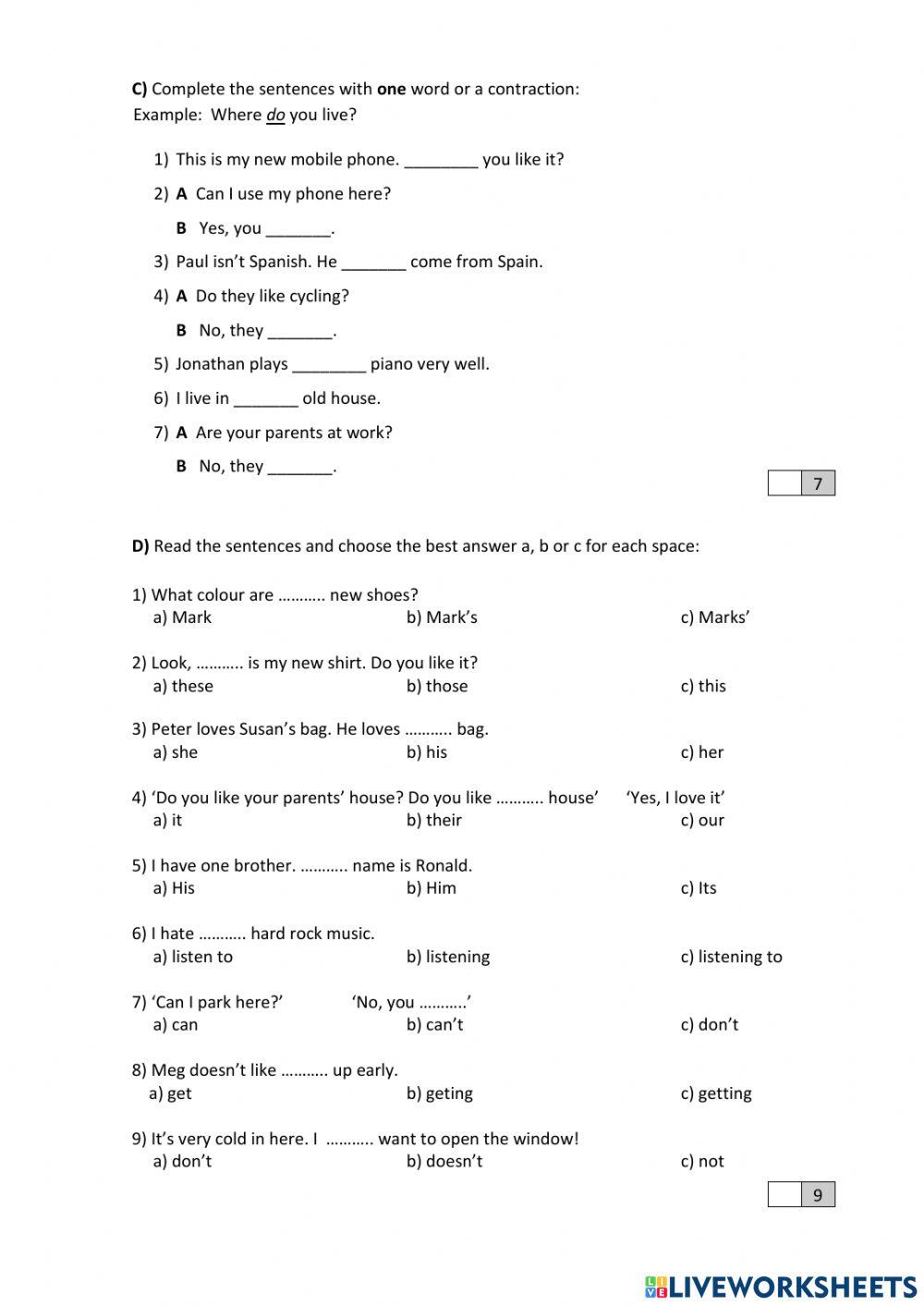 Starters final exam worksheet | Live Worksheets
