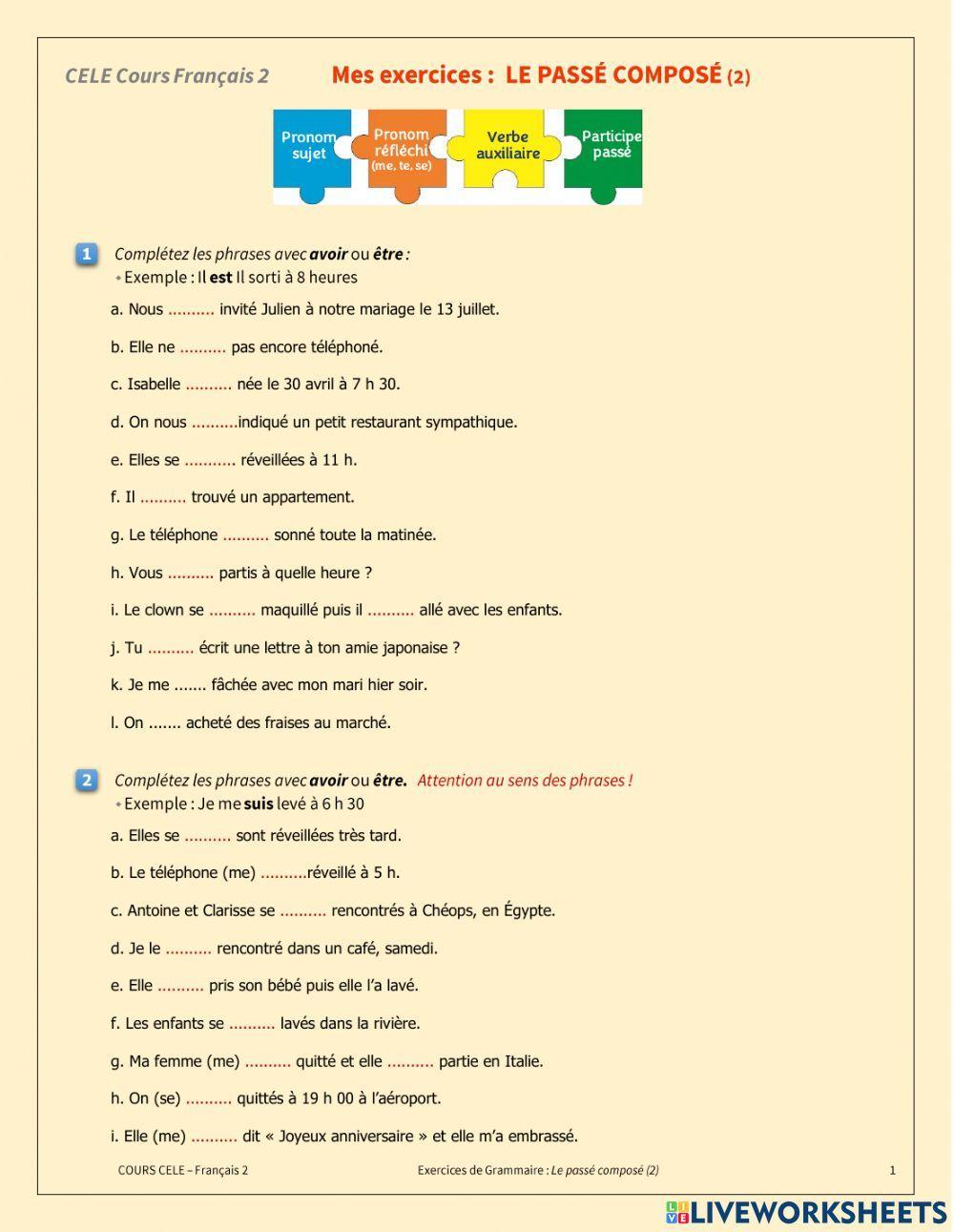 Passe composse-… | Free Interactive Worksheets | 7134938