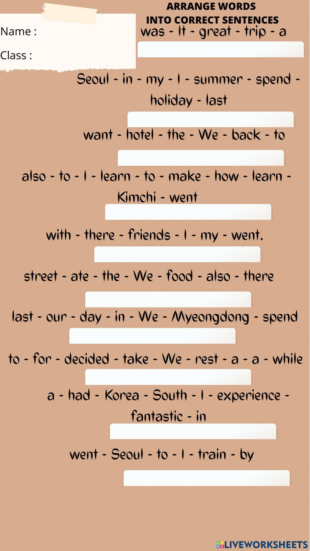 Arrange word online activity for 8 | Live Worksheets