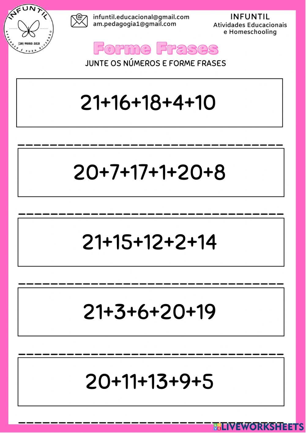 Forme frases juntando os números 2057066 | Anne Martins