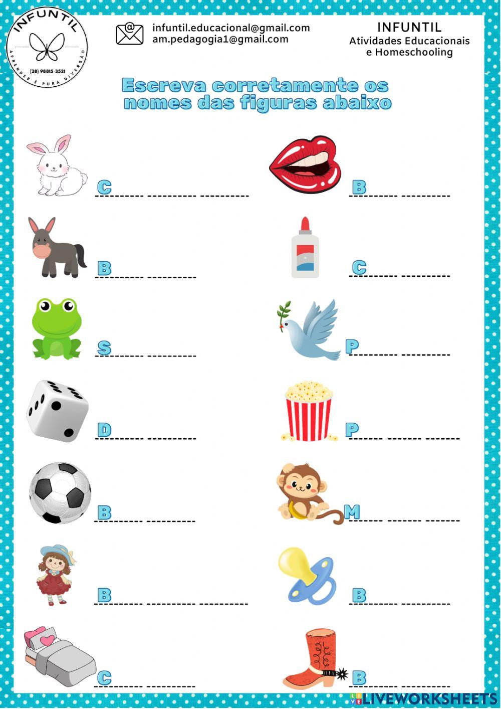 Escreva o nome das figuras. worksheet | Live Worksheets📛 Conheça o ...