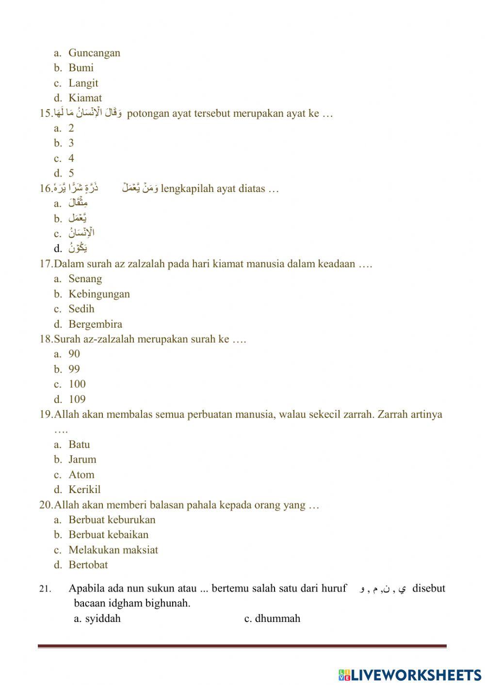 Qur an hadits 4 worksheet | Live Worksheets