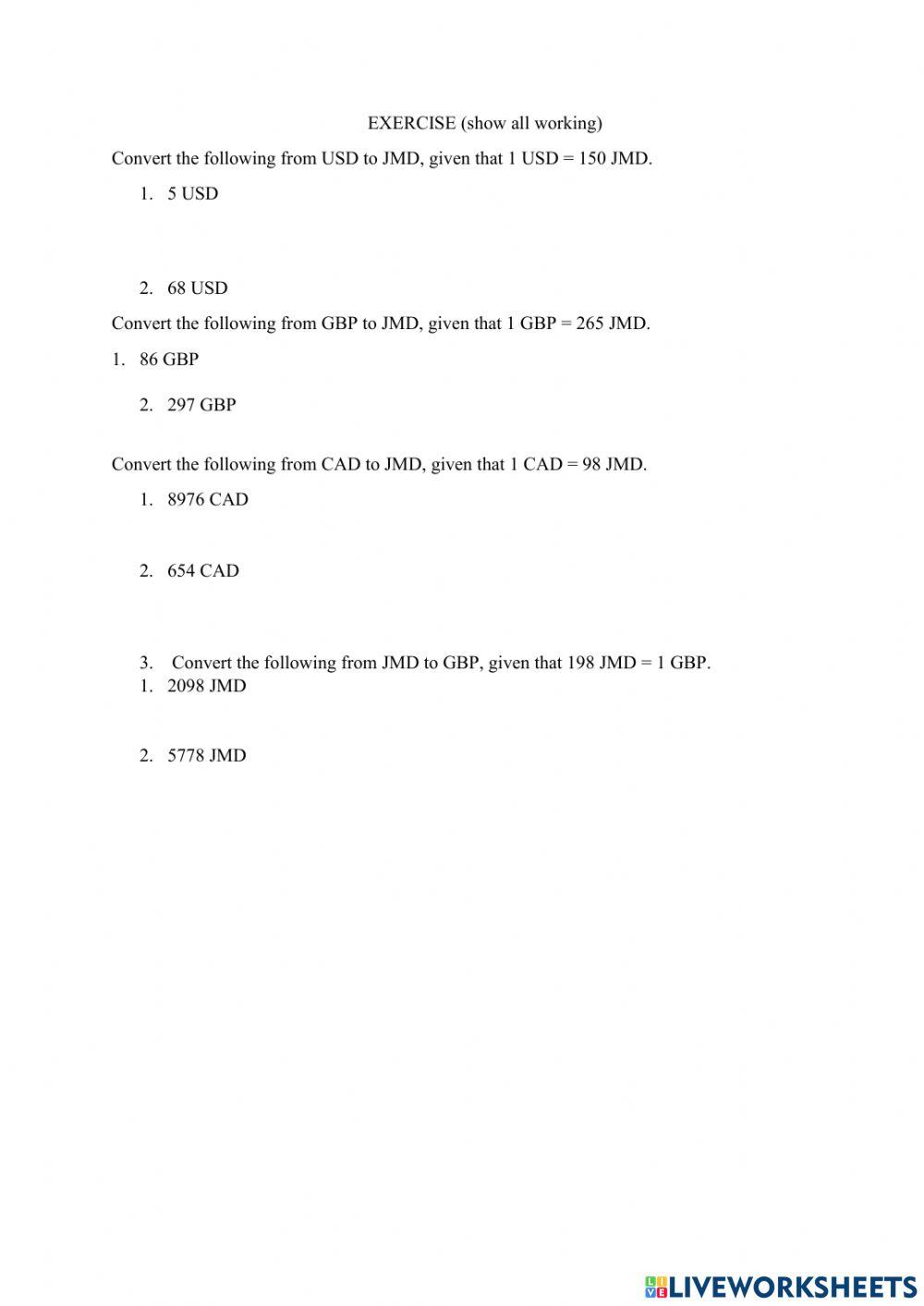 Currency exercise interactive worksheet | Live Worksheets