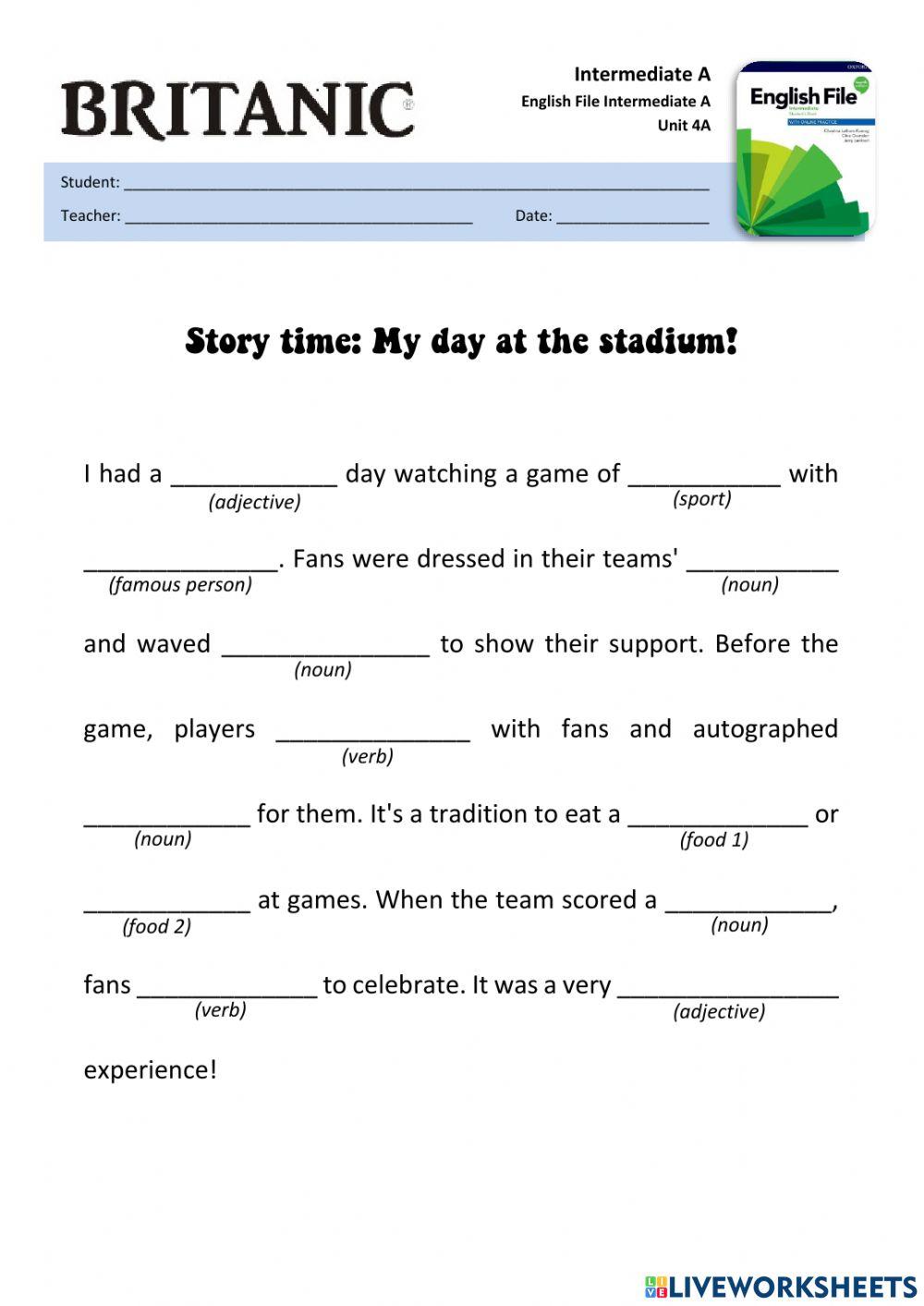Mad Libs: At The Stadium online exercise for | Live Worksheets
