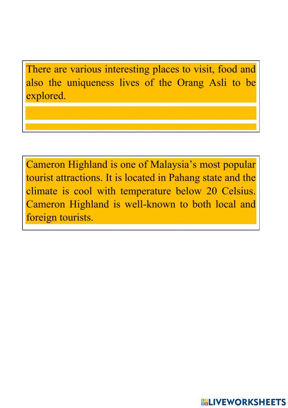 A TRIP TO CAMERON HIGHLANDS worksheet | Live Worksheets