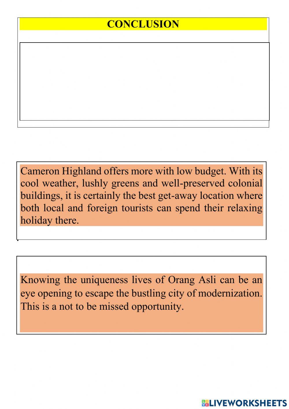A TRIP TO CAMERON HIGHLANDS worksheet | Live Worksheets