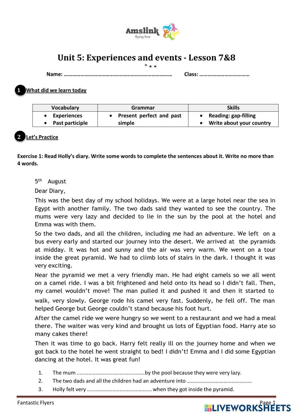 FL-Reading-Unit5-L7+8 online exercise for | Live Worksheets