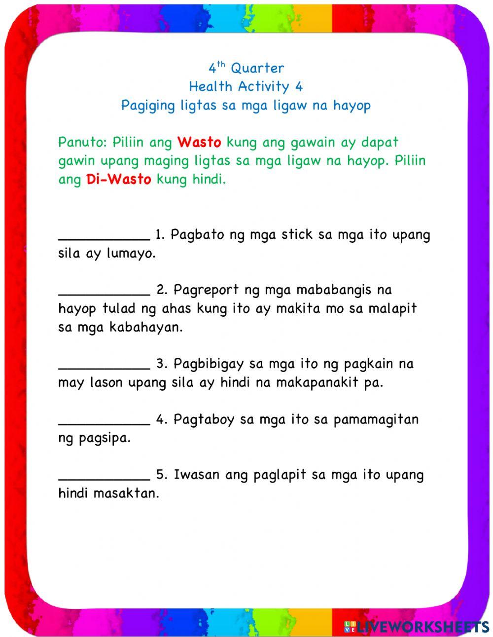 Health Q4A4 worksheet | Live Worksheets