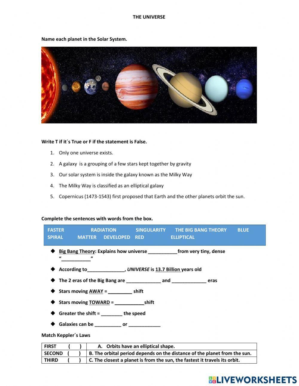 The universe | Free Interactive Worksheets | 2021726