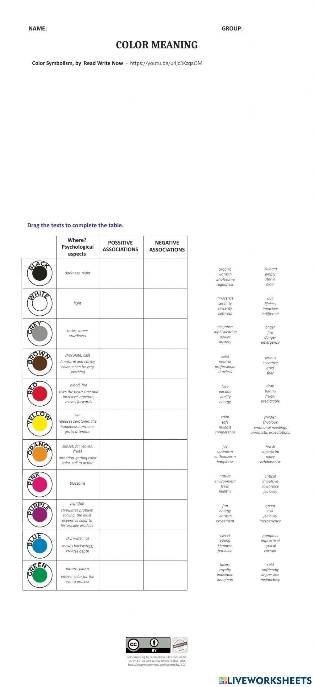 Color Meaning | Free Interactive Worksheets | 2021734