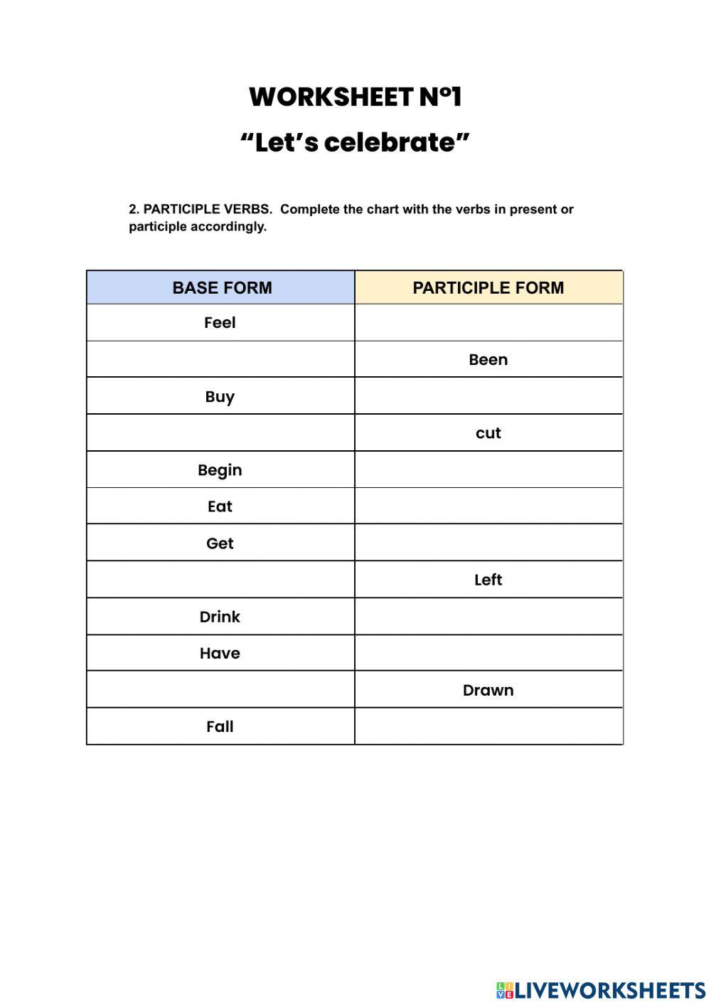 Participle verbs exercise | Live Worksheets