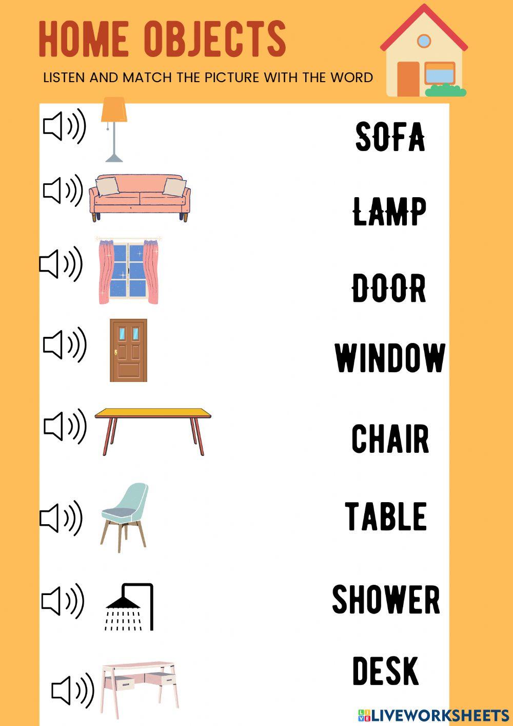 Home objects online activity | Live Worksheets