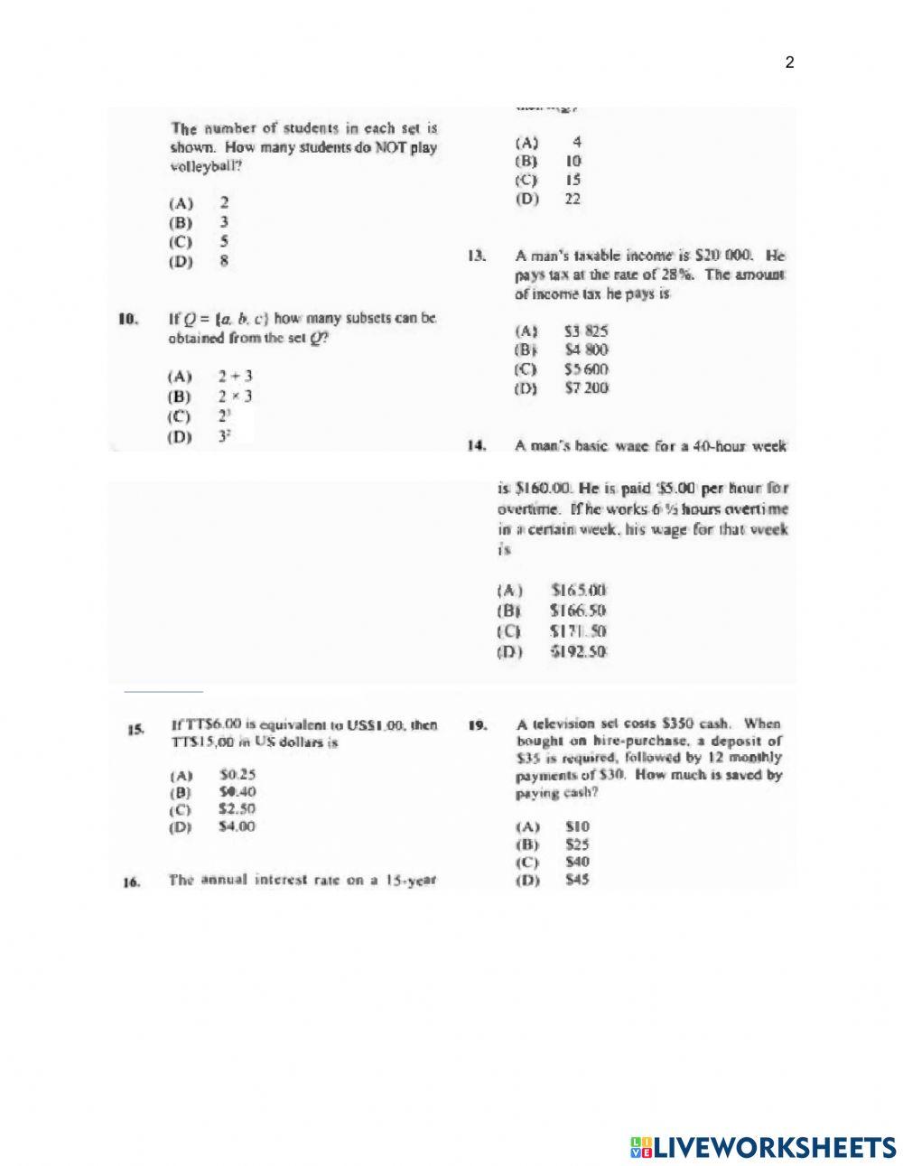 June 2018 paper 1 question 1 to 20 online exercise for | Live Worksheets