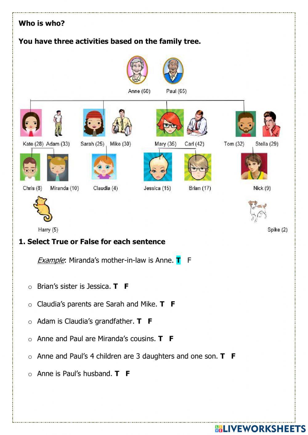 Family tree | Free Interactive Worksheets | 1775587