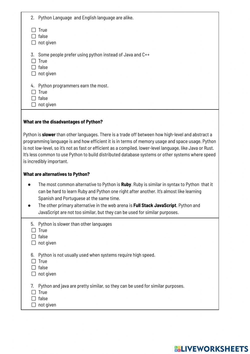 True-false- not given strategy worksheet | Live Worksheets