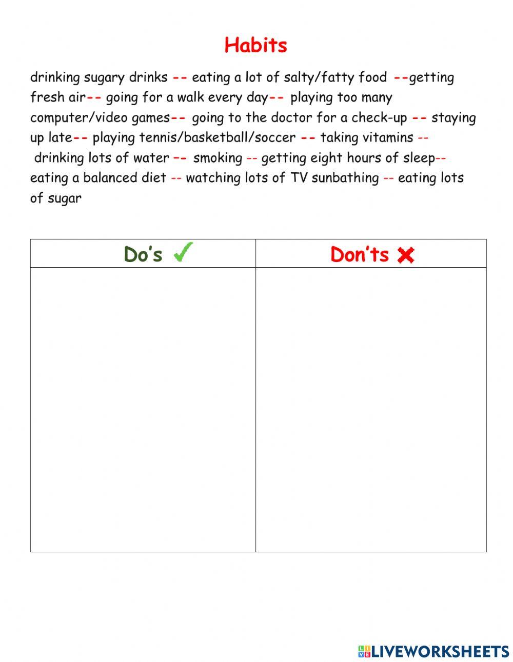 Habits online pdf exercise | Live Worksheets