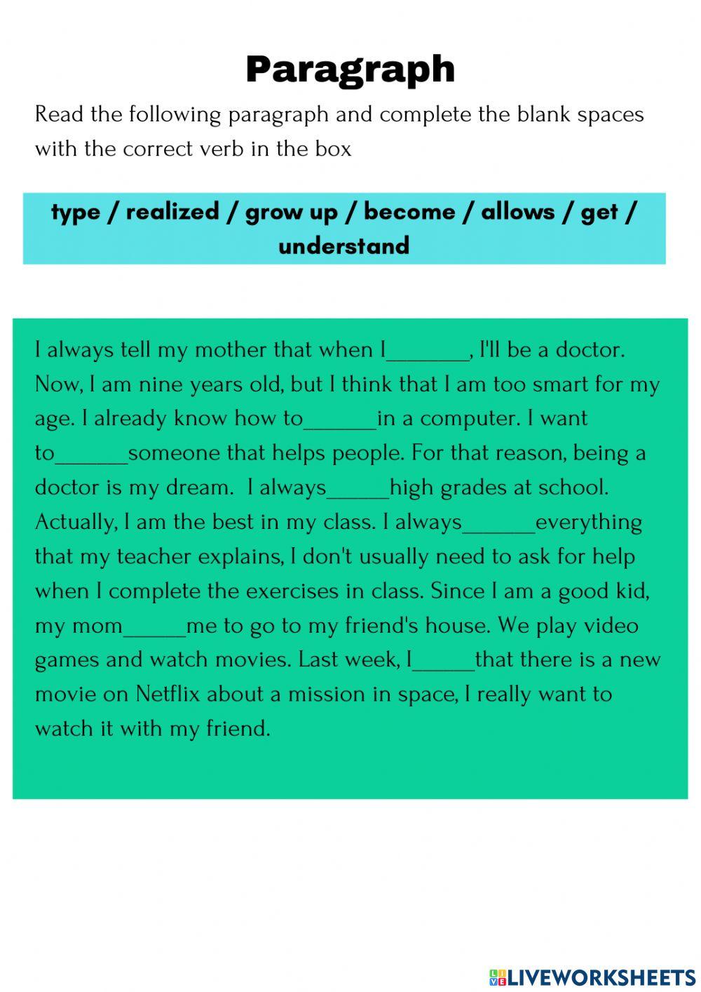 Paragraph online worksheet for beginners | Live Worksheets