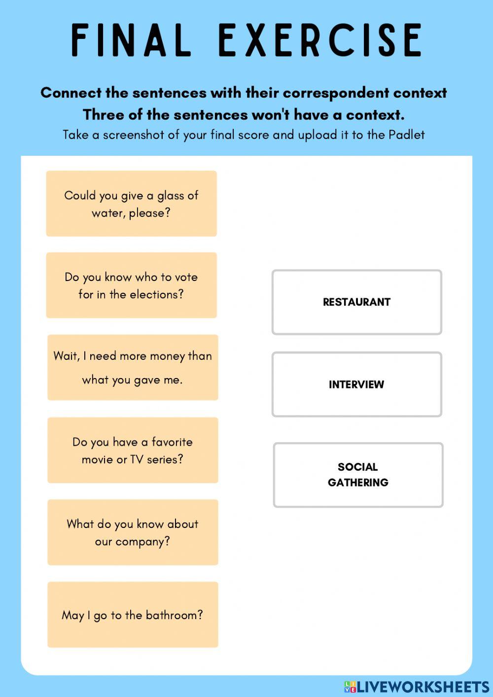 Final Exercise - Daily English worksheet | Live Worksheets