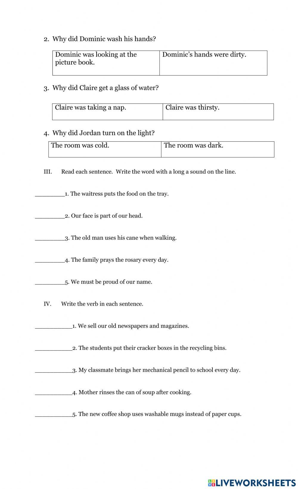 Gr.1 english unit test worksheet | Live Worksheets