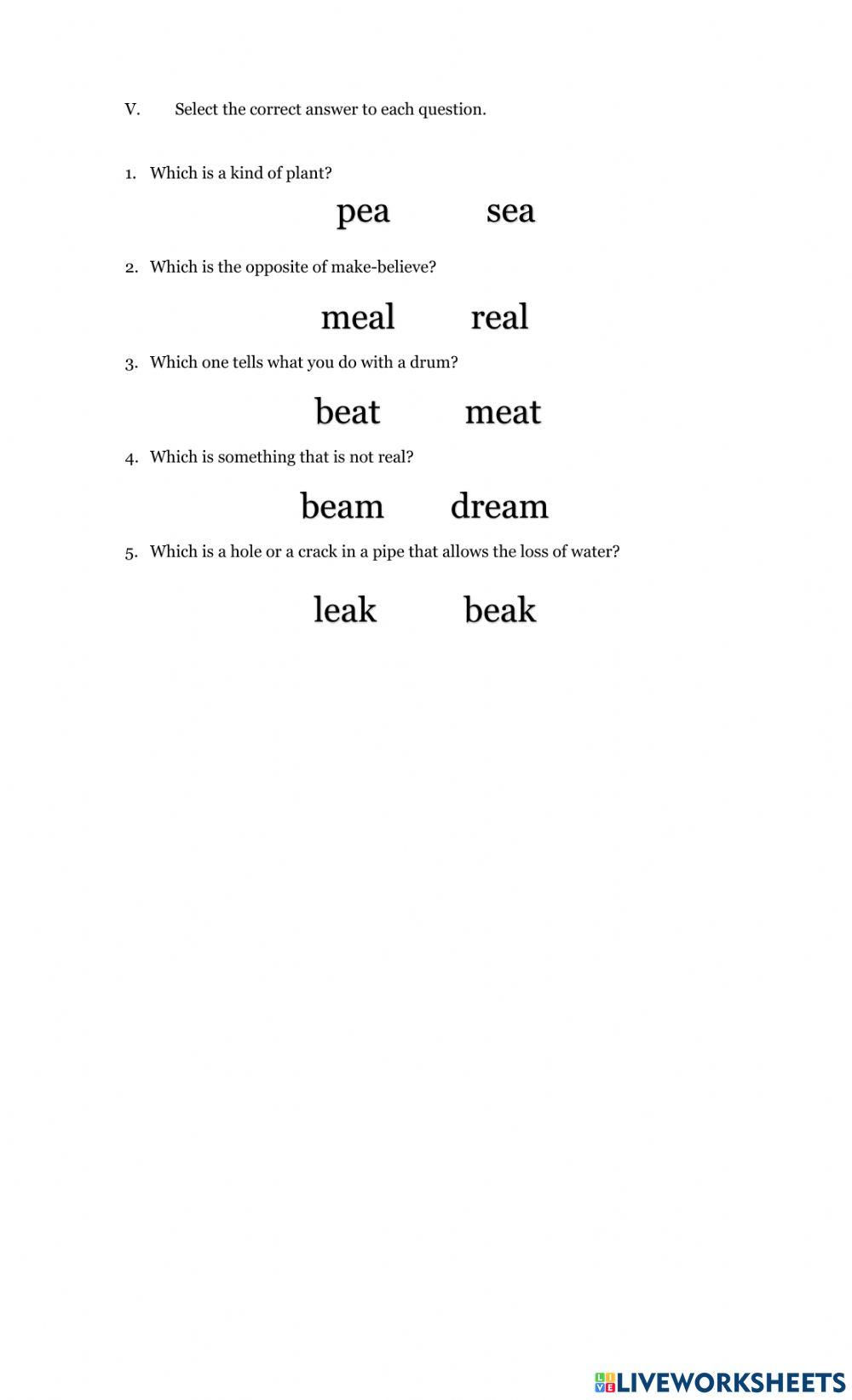 Gr.1 english unit test worksheet | Live Worksheets