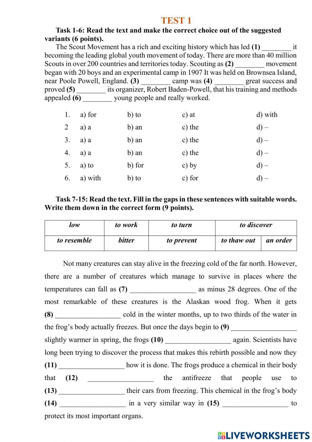 Mini-test №1 2022709 | Nadzeya | Live Worksheets
