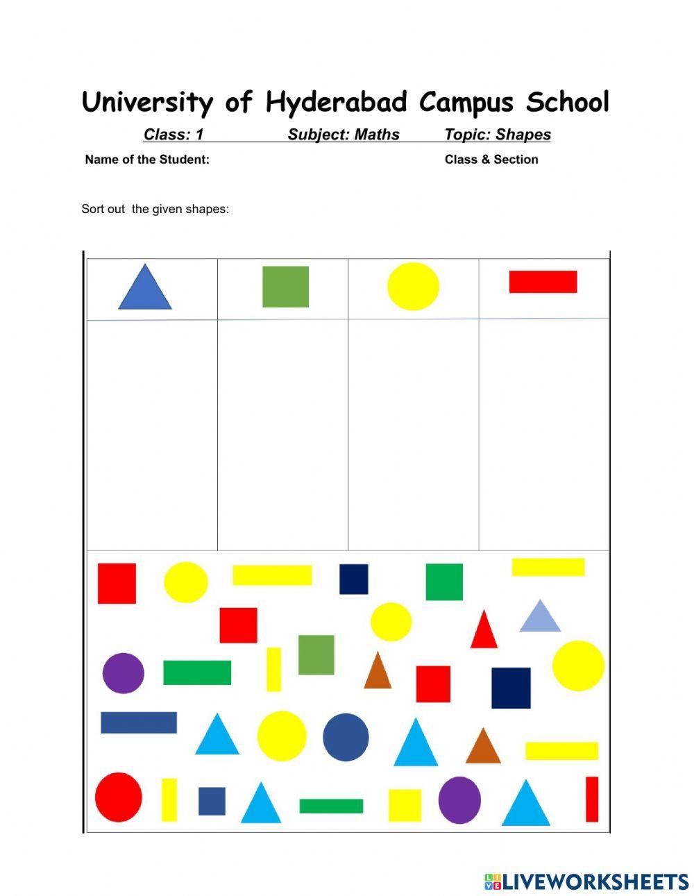 Sorting shapes online activity | Live Worksheets