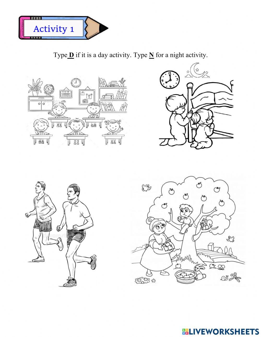 Day and night online activity for 1 | Live Worksheets