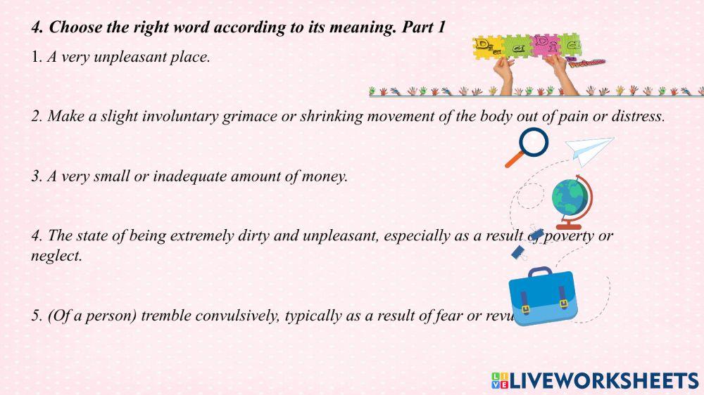 Words from book (part 1) worksheet | Live Worksheets