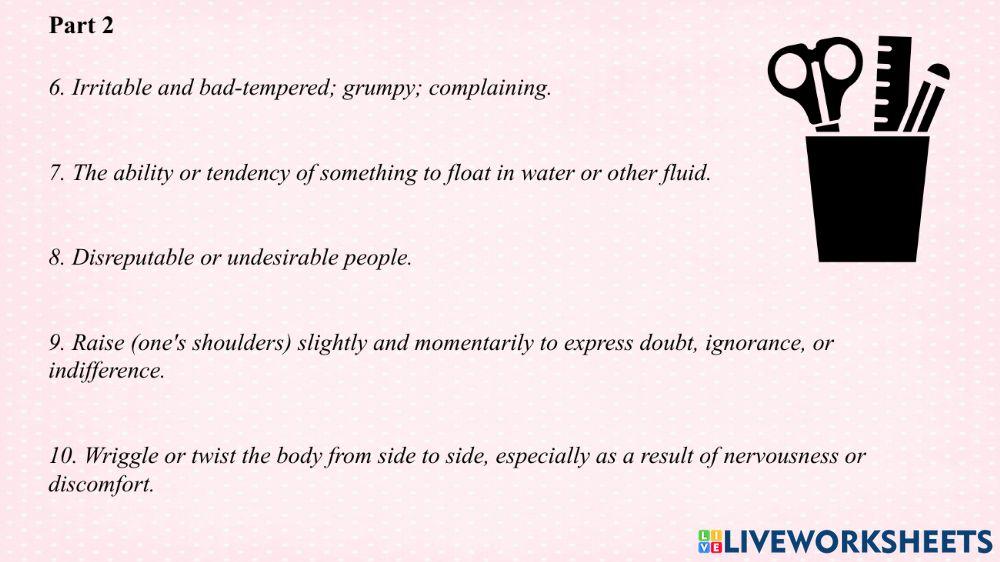 Words from book (part 1) worksheet | Live Worksheets