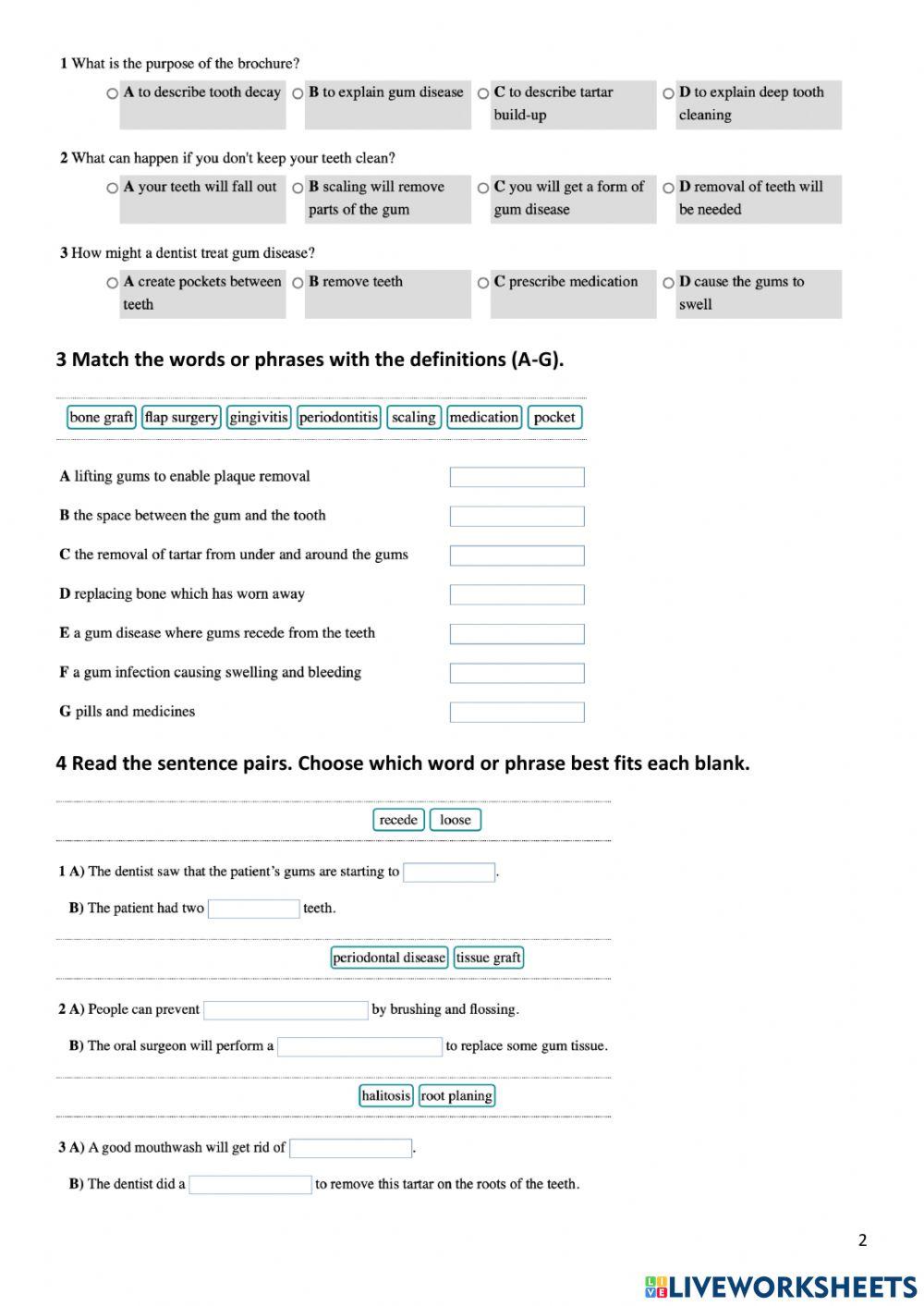 Gum disease 0543 | Tatiana Subbotina | Live Worksheets