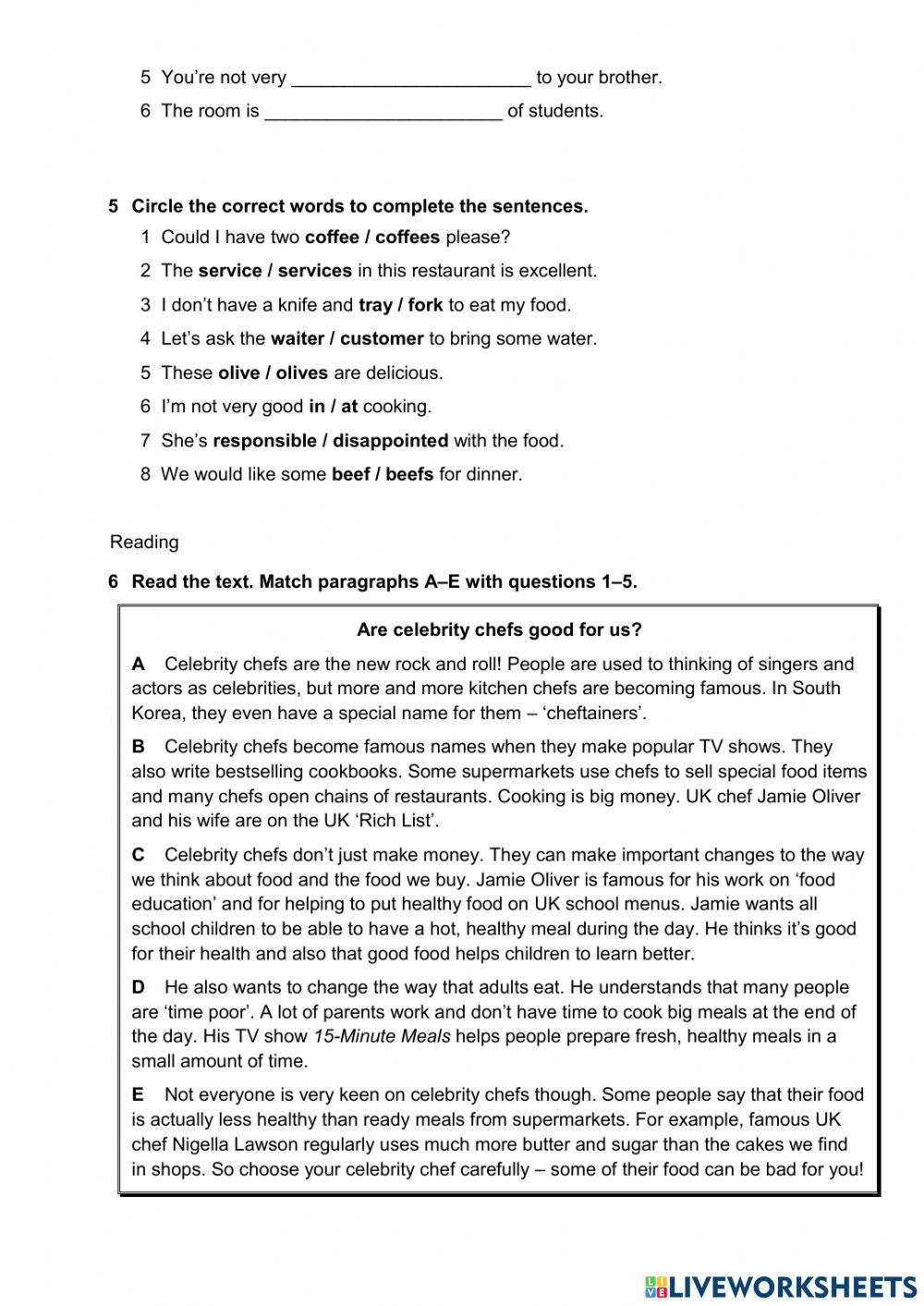 Solutions Elementary Unit 4 online exercise for | Live Worksheets