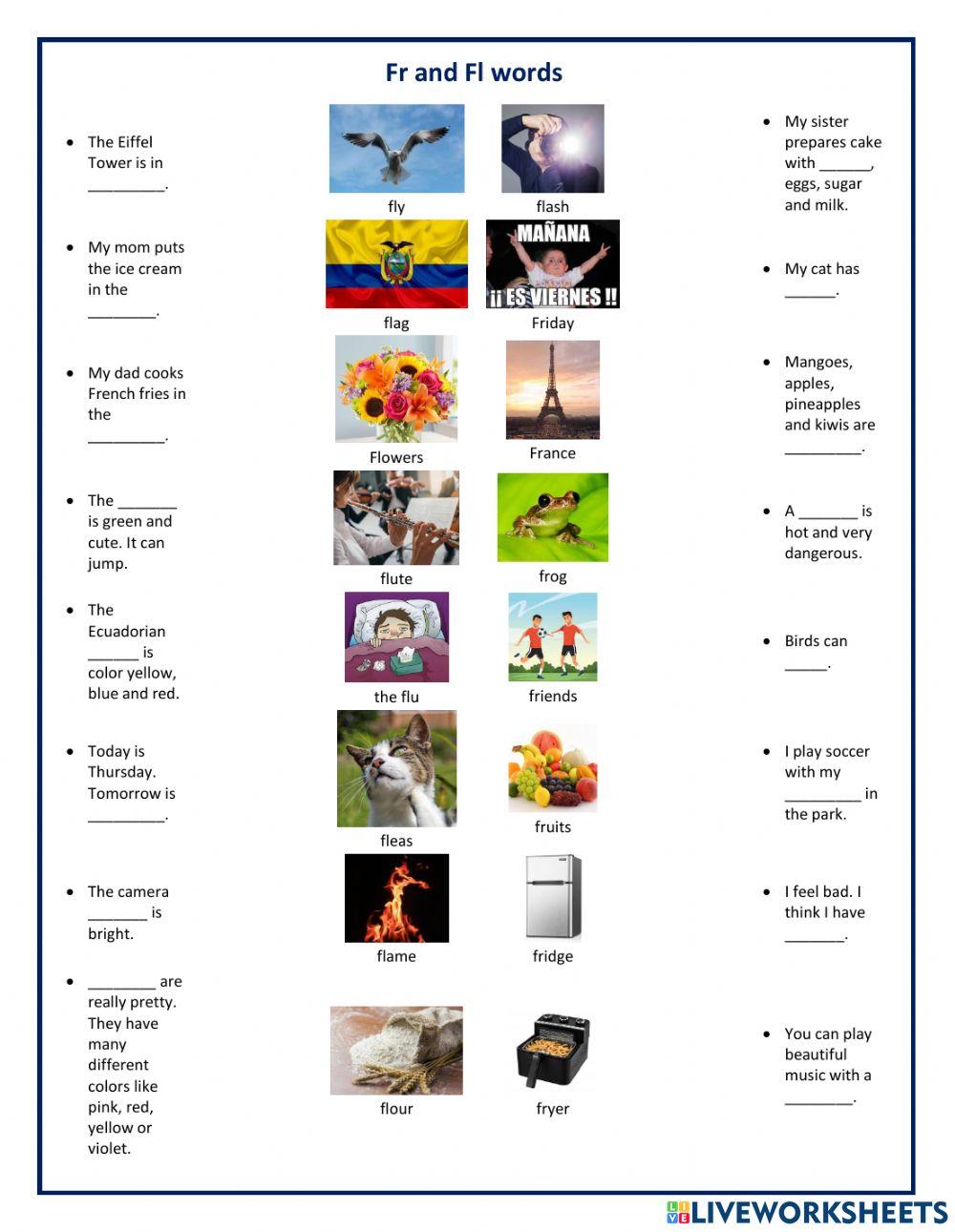 Fr and Fl words worksheet | Live Worksheets