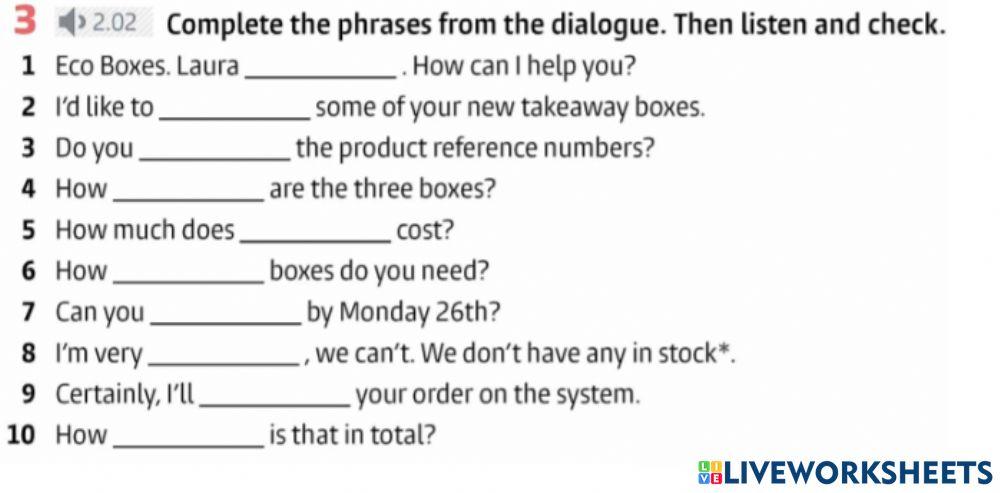 Order online worksheet for Preintermediate | Live Worksheets