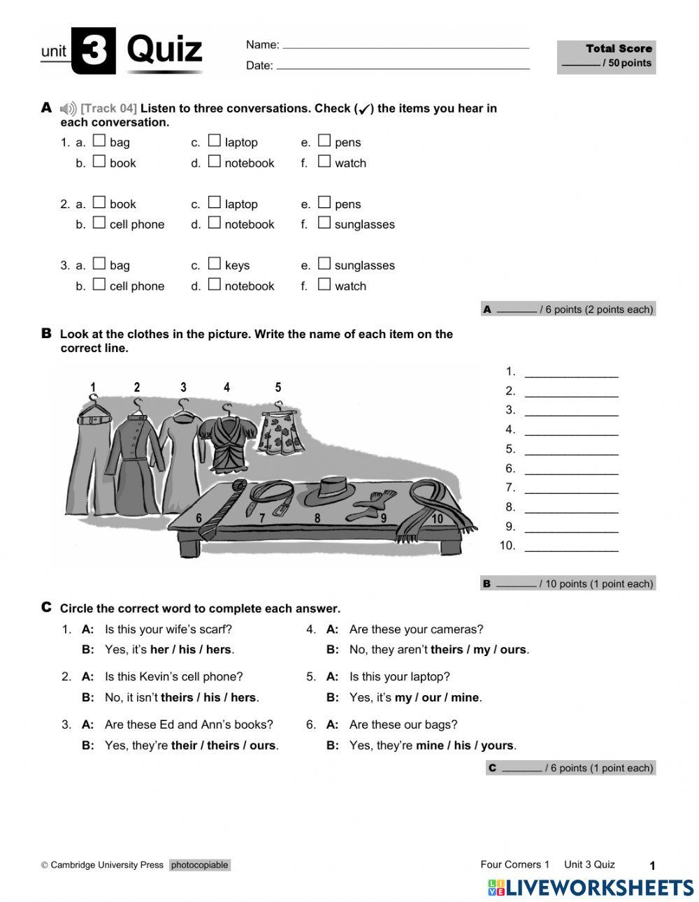 QUIZ 3 Unit 3 What's that? online exercise for | Live Worksheets