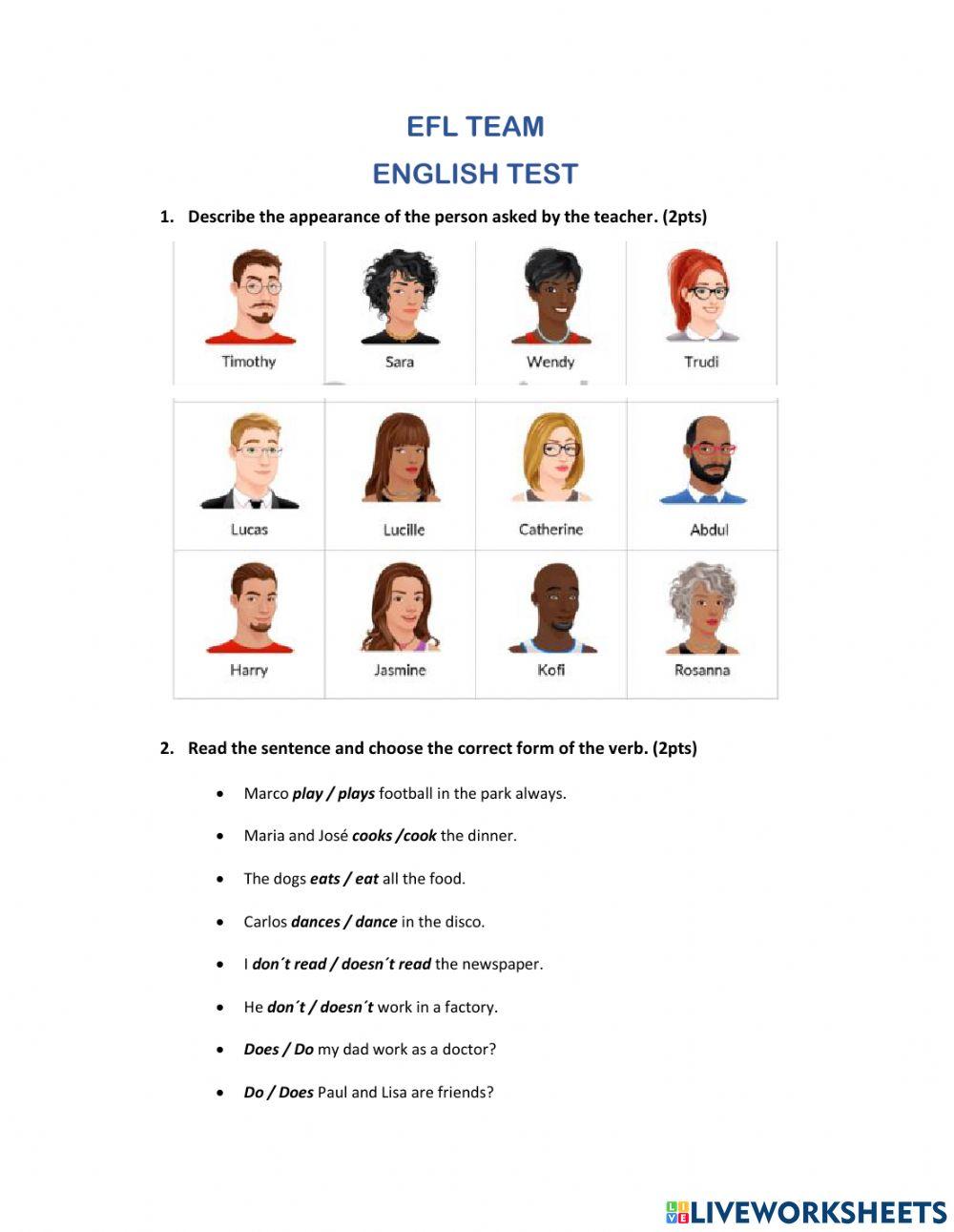 Test Teens worksheet | Live Worksheets