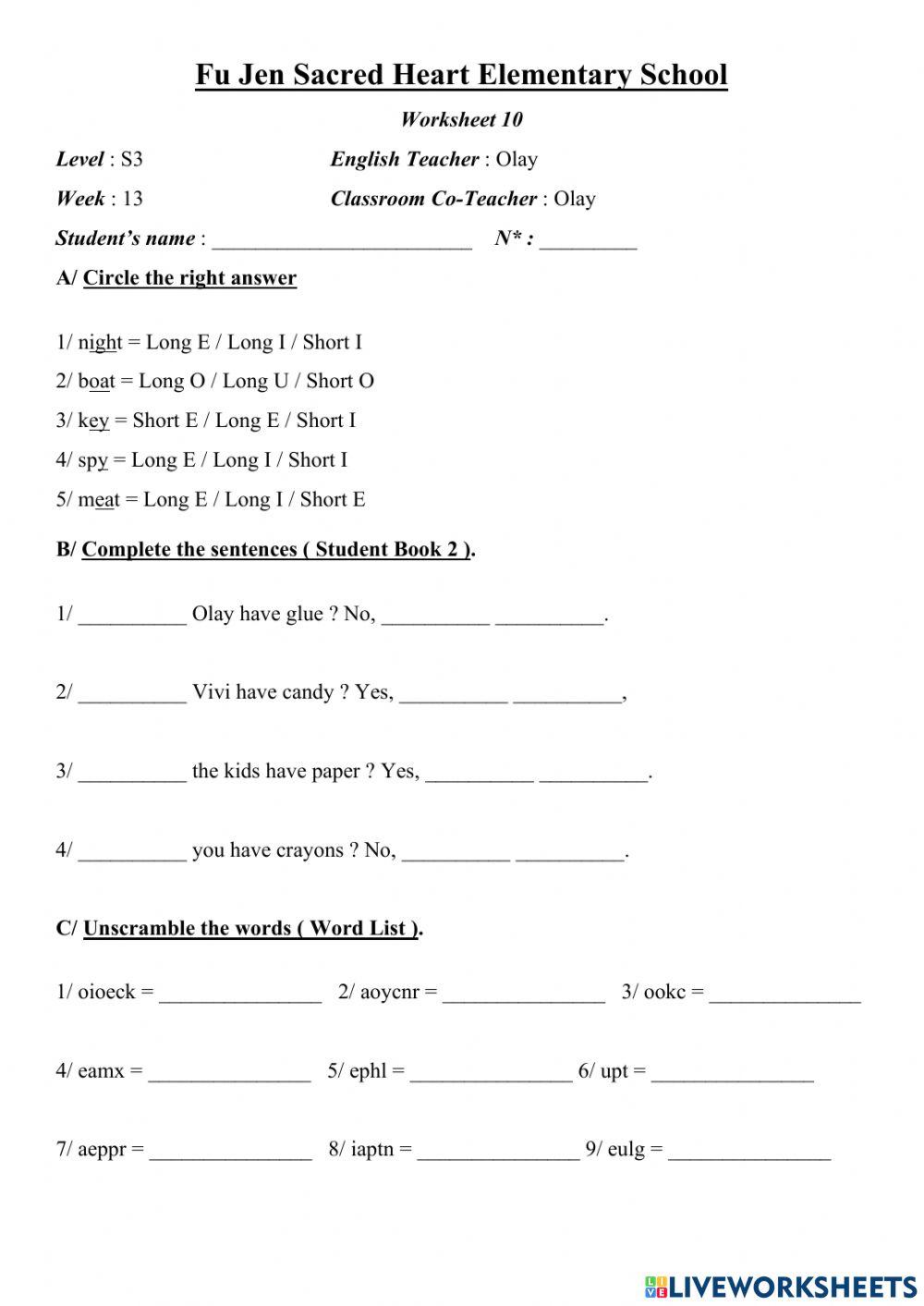 S3 ws10 worksheet | Live Worksheets