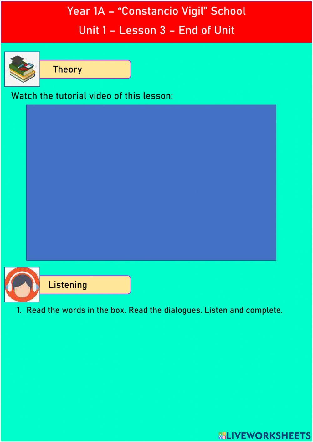 Year 1A - Unit 1 - Lesson 3 - End of Unit worksheet | Live Worksheets