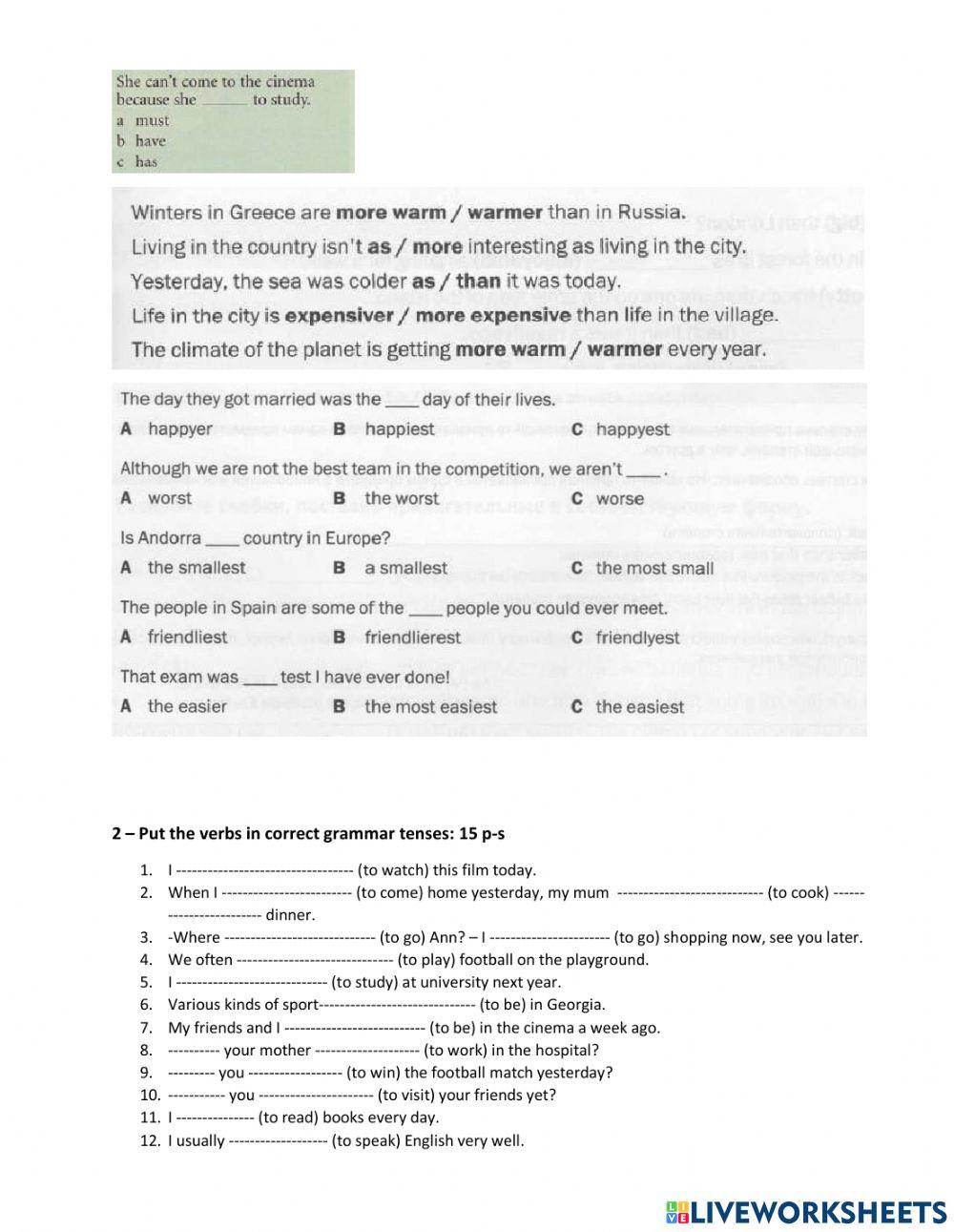 Pre-Intermediate interactive worksheet | Live Worksheets